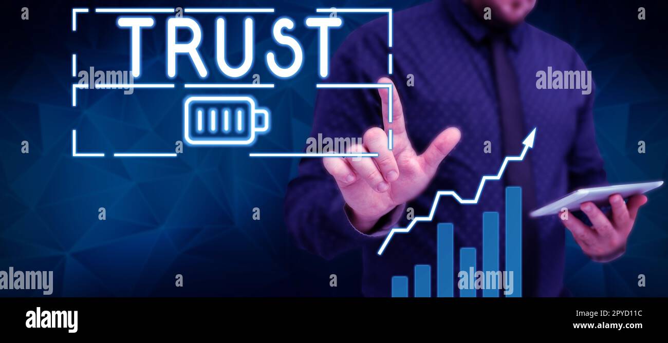 Hand writing sign Trust. Business showcase firm belief in reliability ...