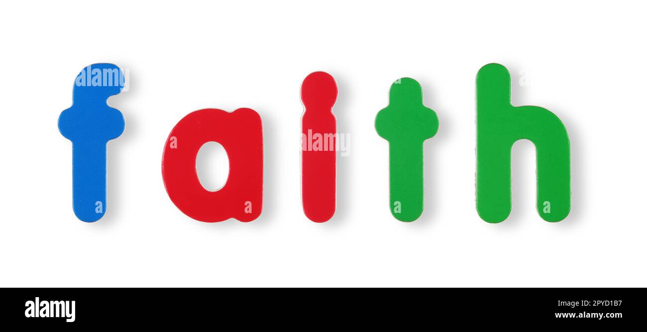 faith word coloured magnetic letters on white with clipping path Stock ...