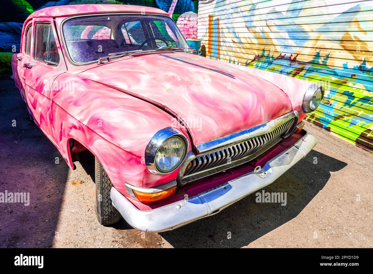 Samara, Russia - April 24, 2023: Vintage pink soviet retro Volga GAZ-21 ...