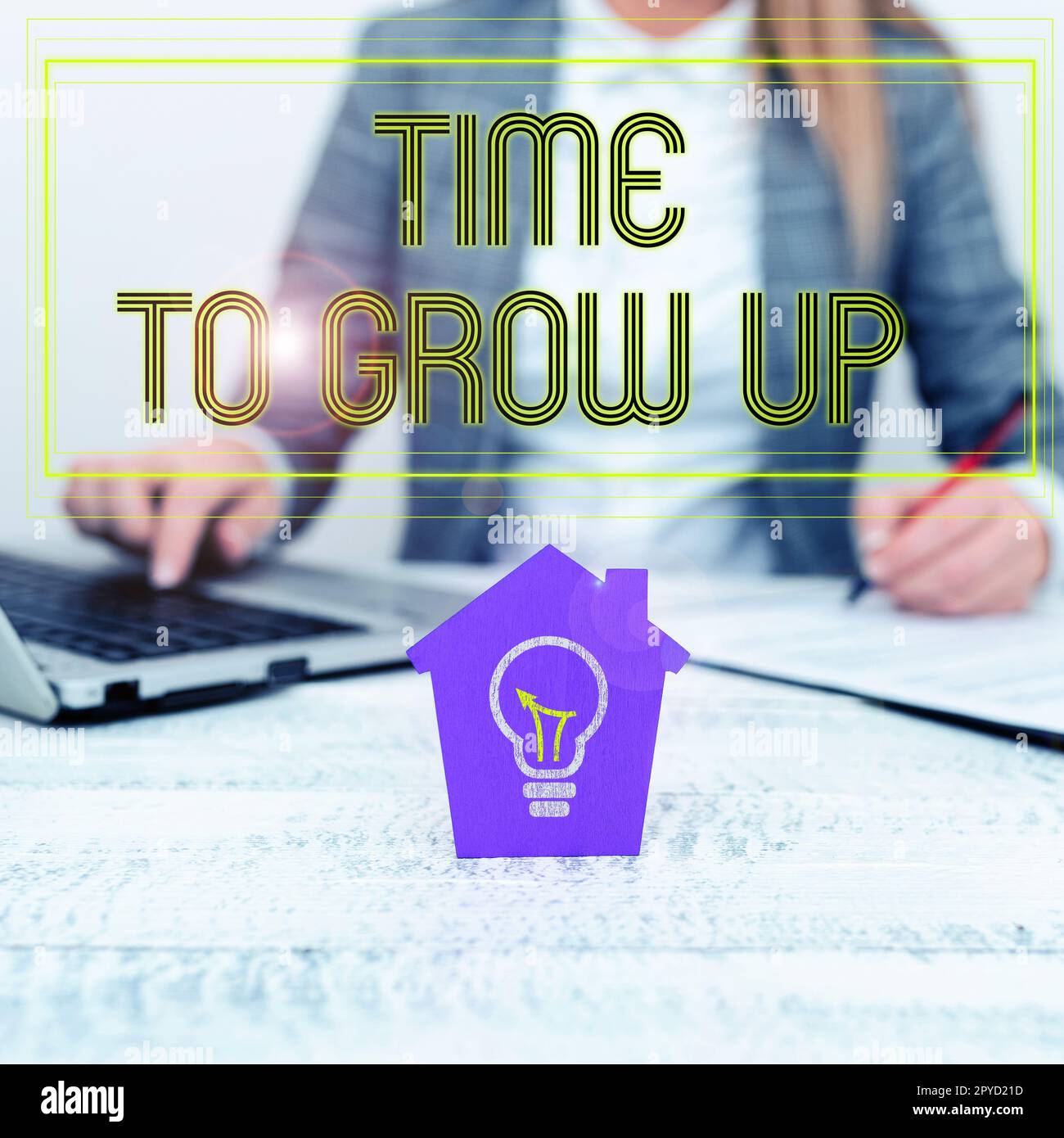 Hand writing sign Time To Grow Up. Business showcase knowing that you ...