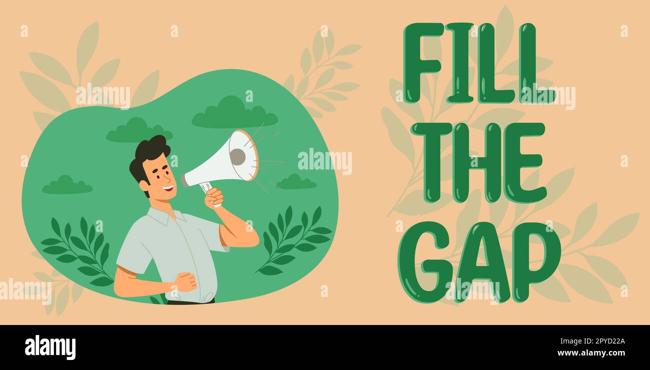 Hand writing sign Fill The Gap. Business overview Put he missing part ...