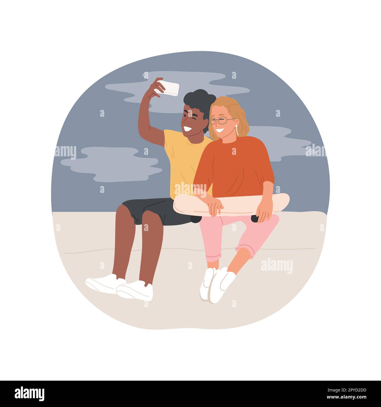 Romantic selfies isolated cartoon vector illustration. Teen couple ...