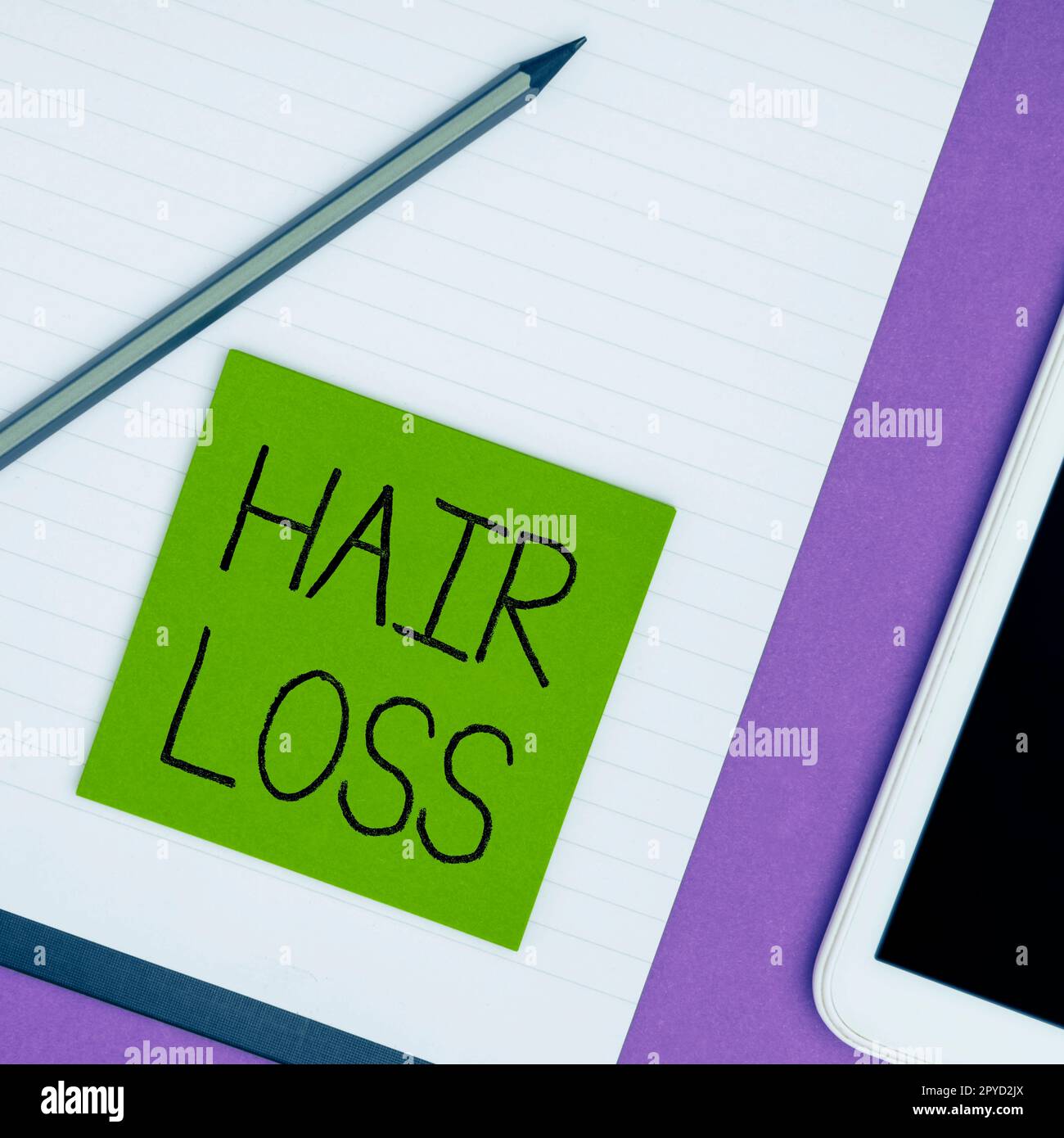 Hand writing sign Hair Loss. Internet Concept Loss of human hair from ...