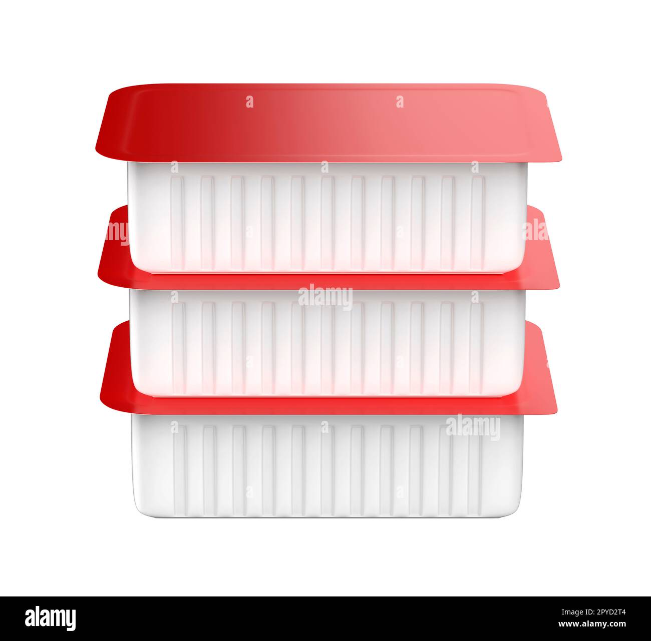Three plastic containers with red lids for various types of food Stock ...