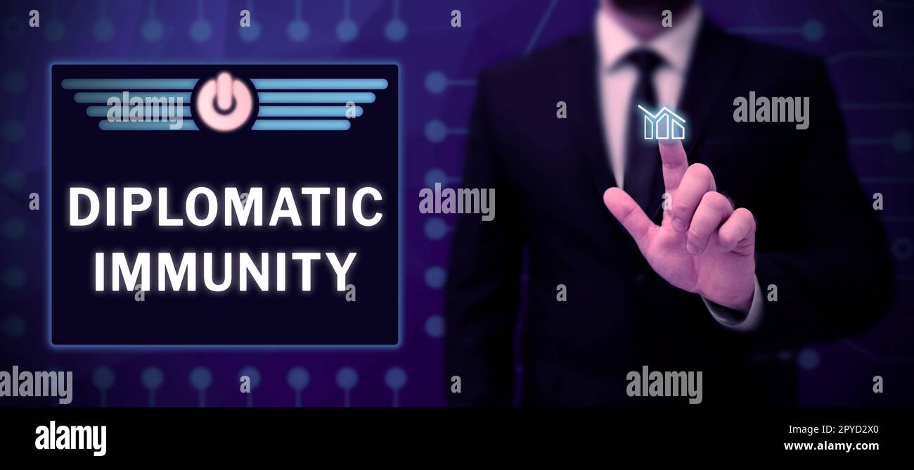 Hand writing sign Diplomatic Immunity. Conceptual photo law that gives ...