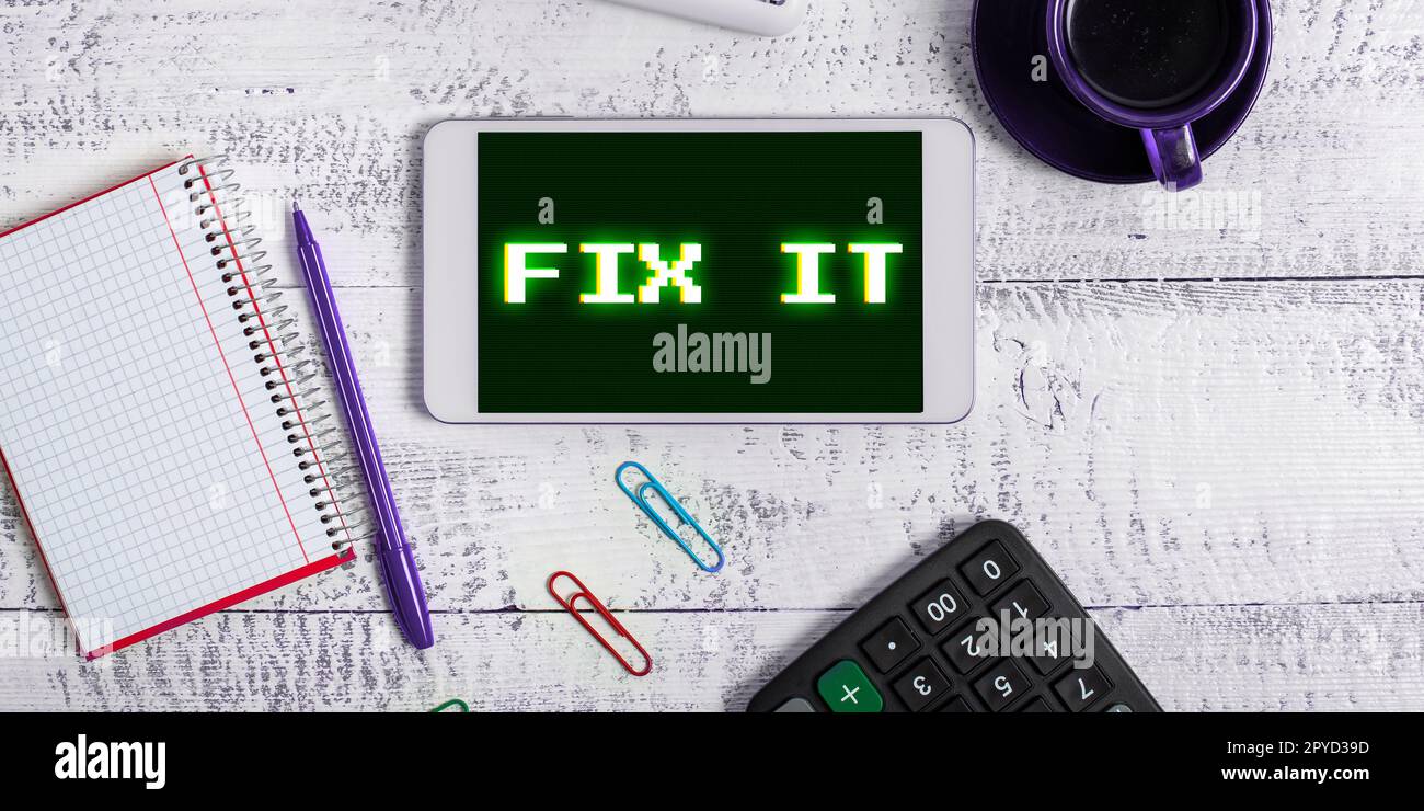 Text caption presenting Fix It. Business overview Fasten something ...