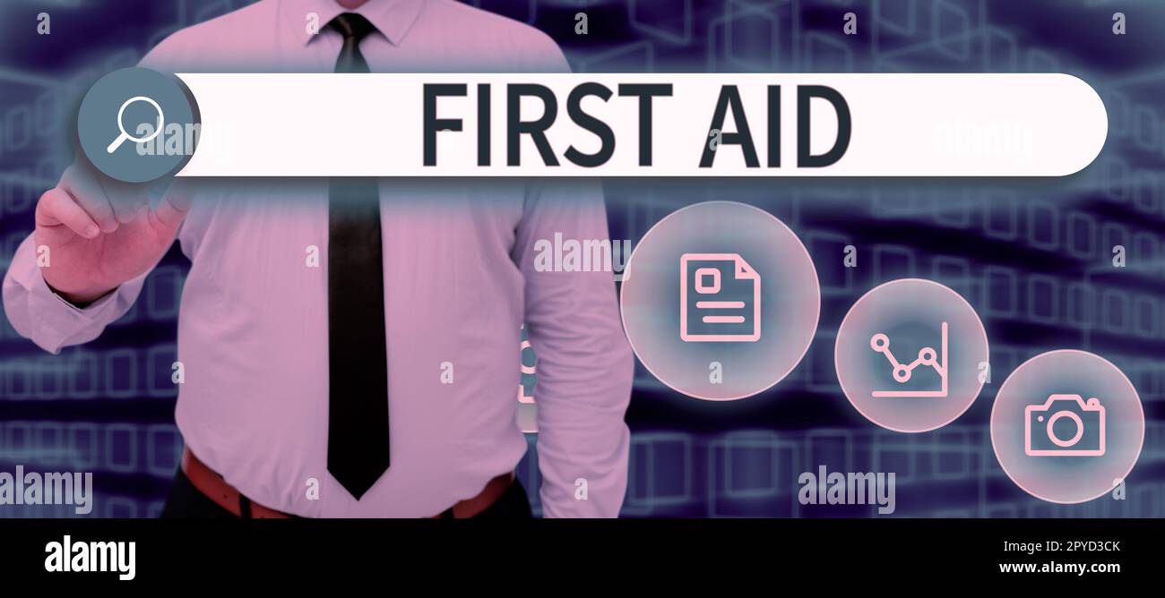 Text showing inspiration First Aid. Conceptual photo Practise of ...