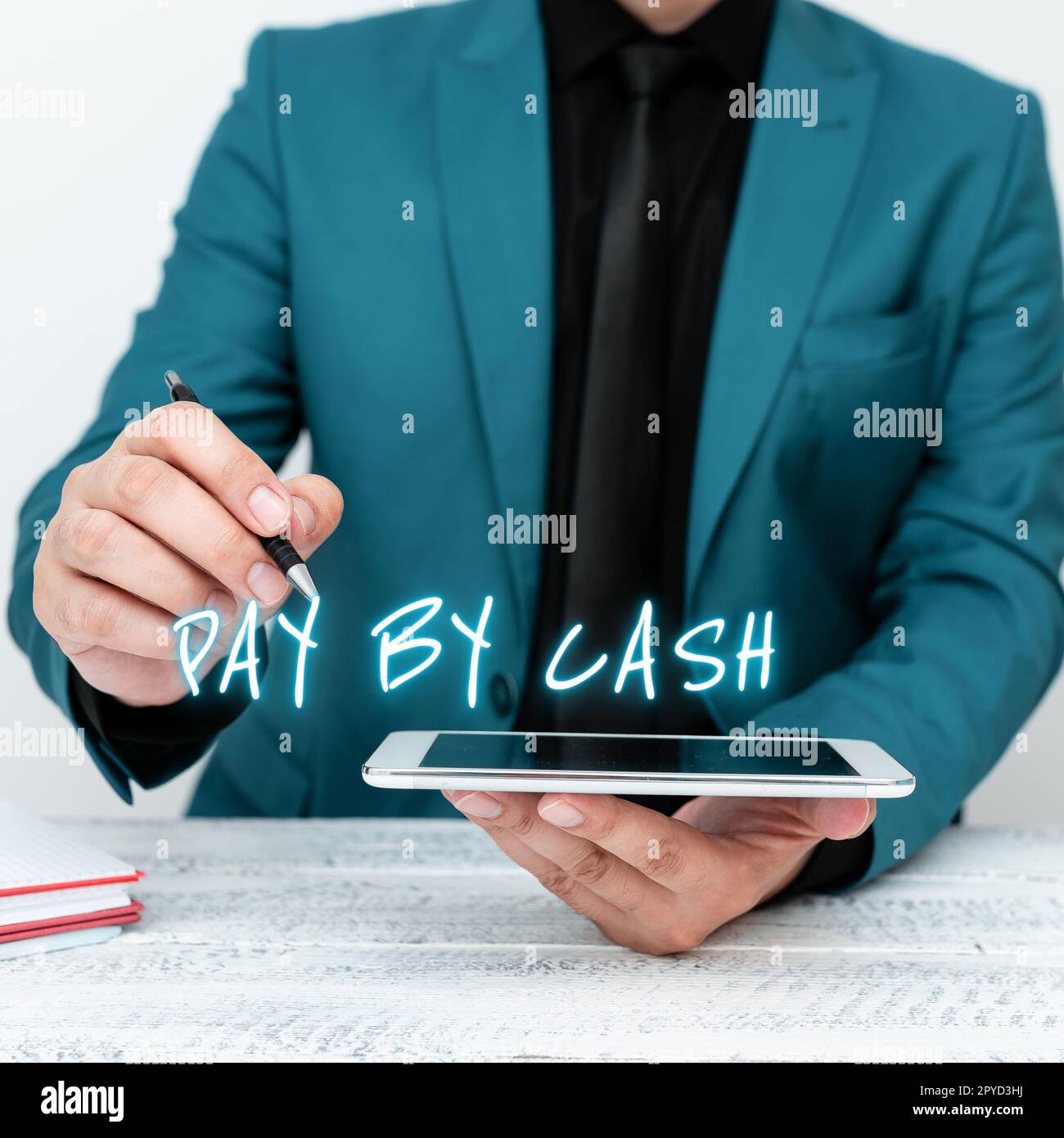 Conceptual caption Pay By Cash. Concept meaning Customer paying with ...