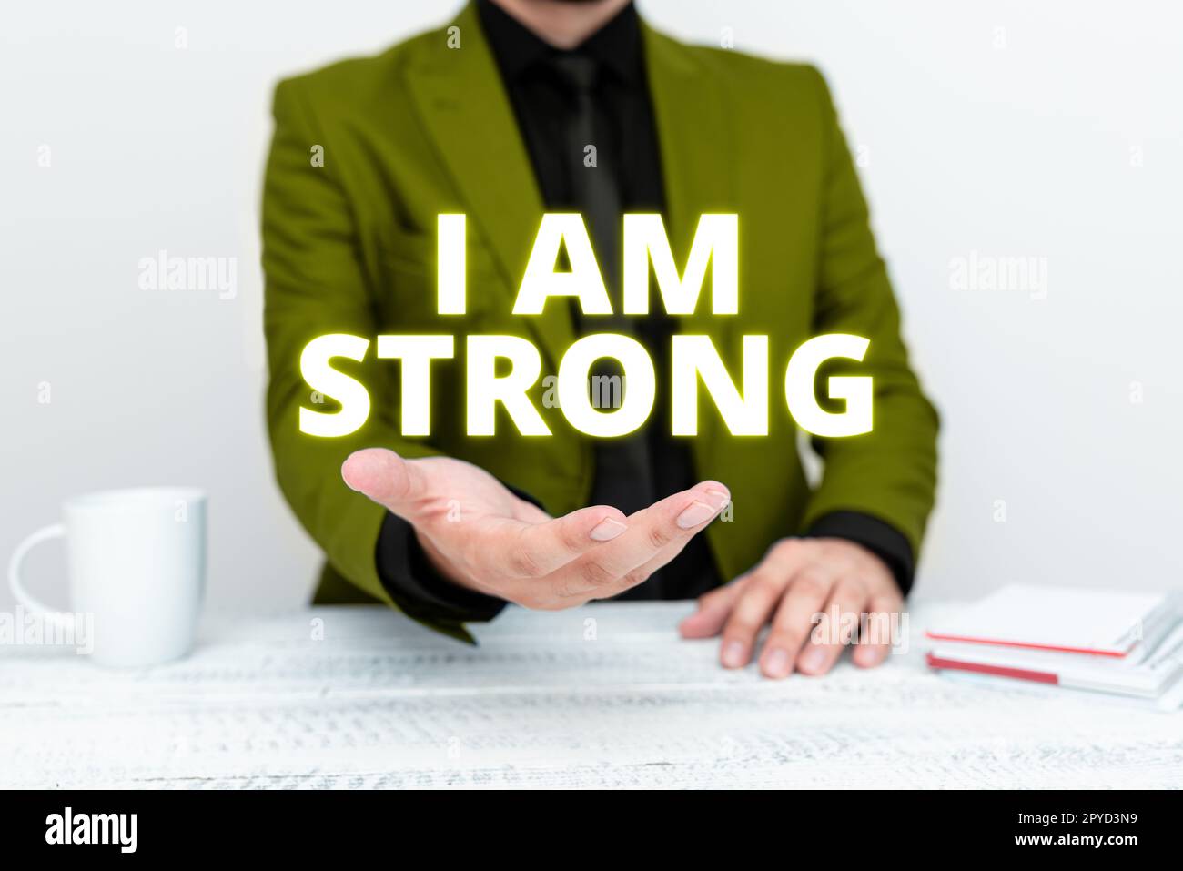 Hand writing sign I Am Strong. Word for Have great strength being ...