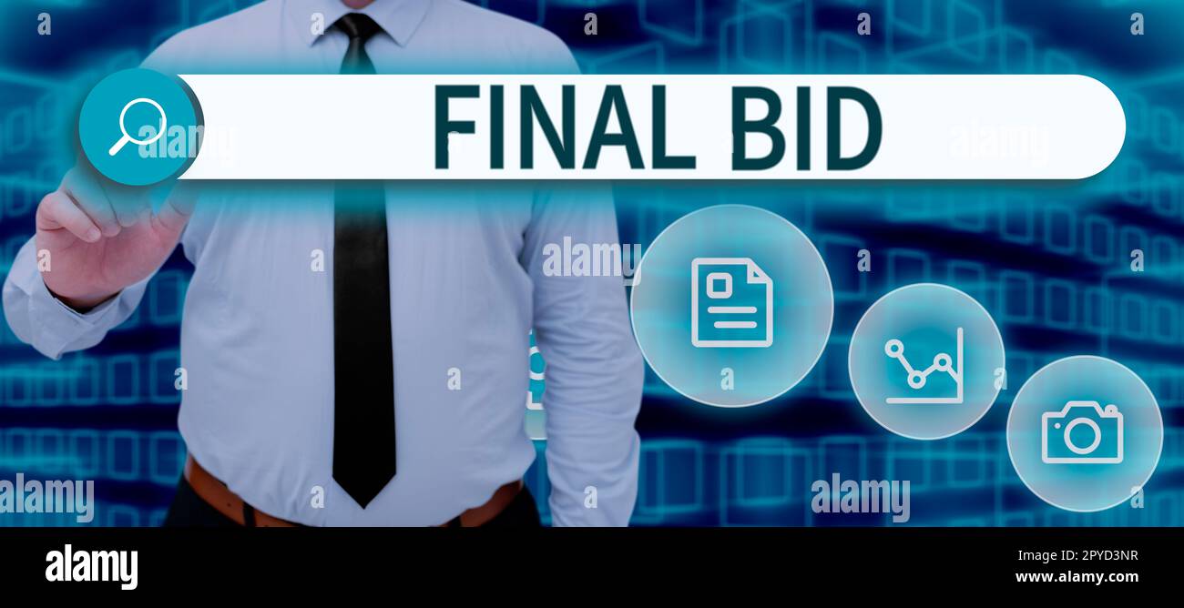 Conceptual caption Final Bid. Concept meaning The decided cost of an ...