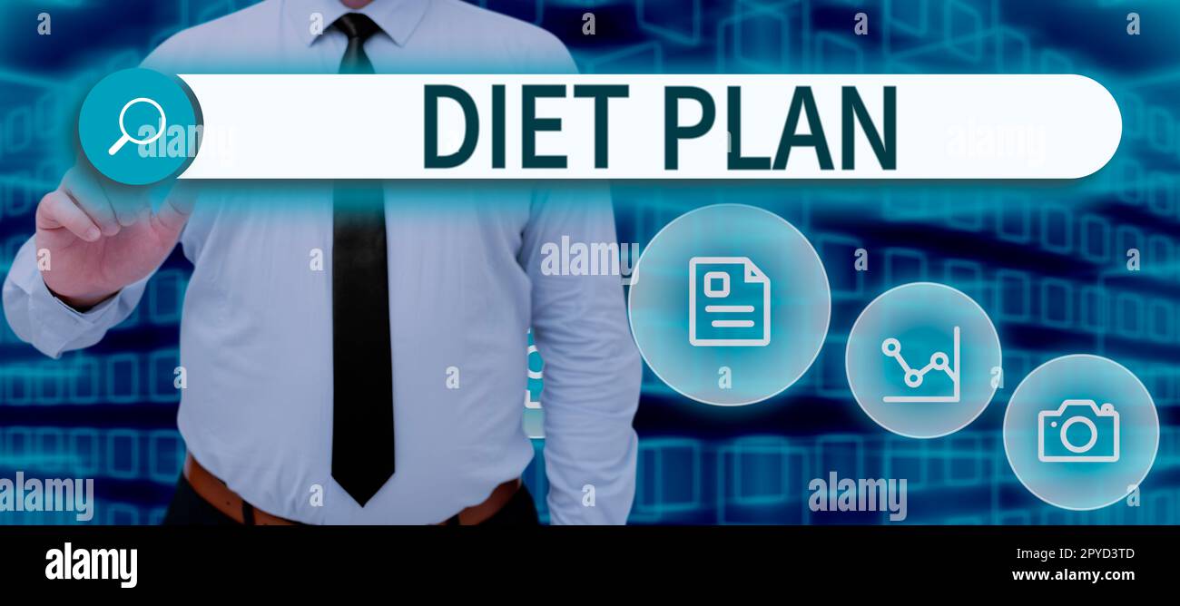 Text sign showing Diet Plan. Business concept Use of specific intake of ...