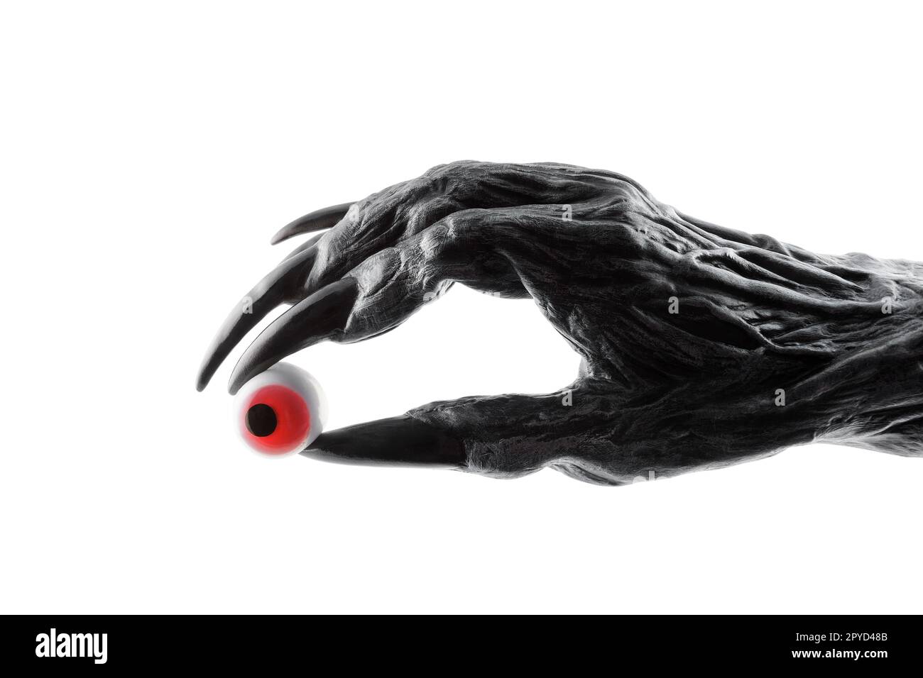 Creepy monster hand with red eyeball isolated on white background with ...