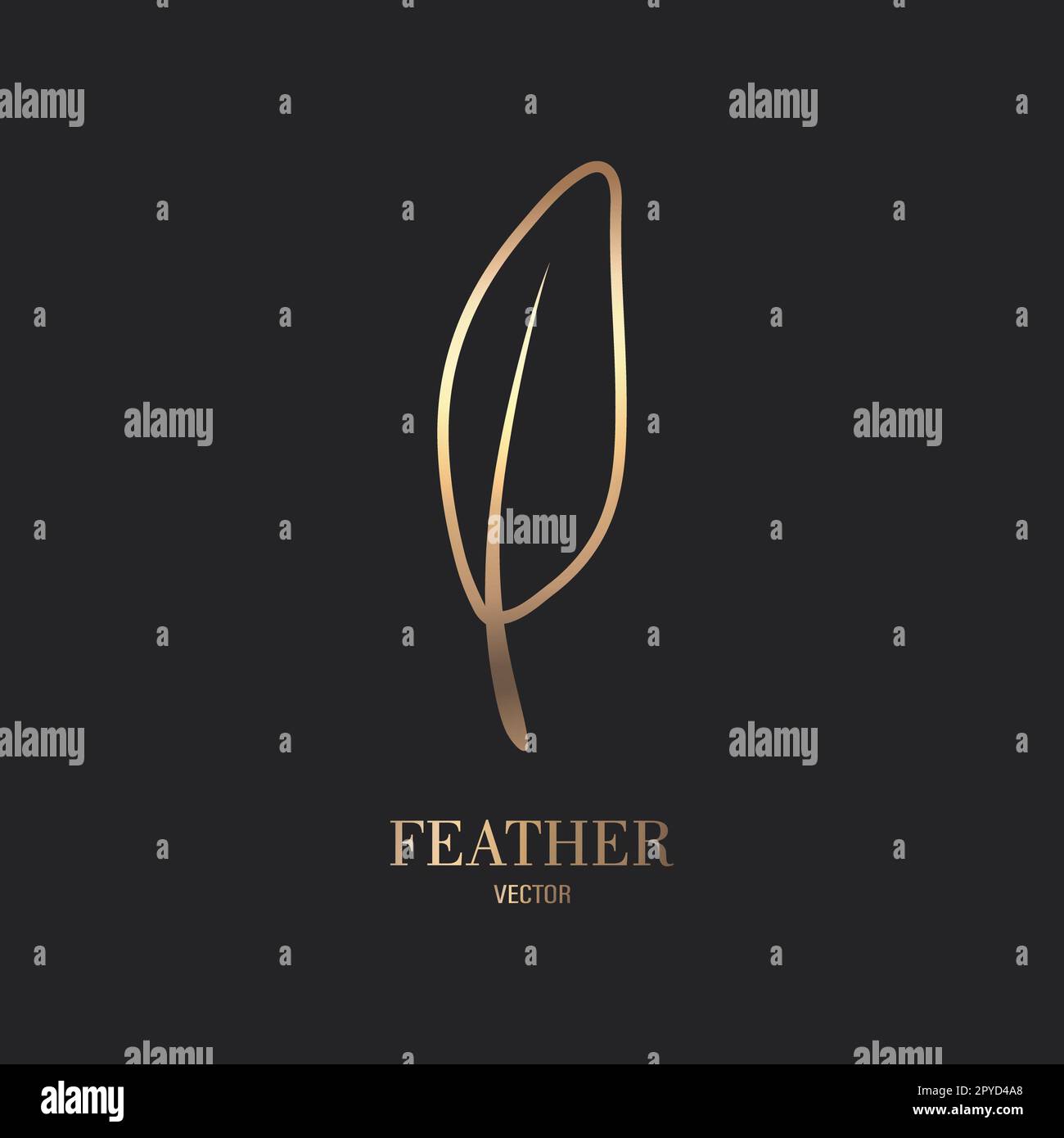 Vector Fluffy Golden Color Feather Logo Icon, Silhouette Feather ...
