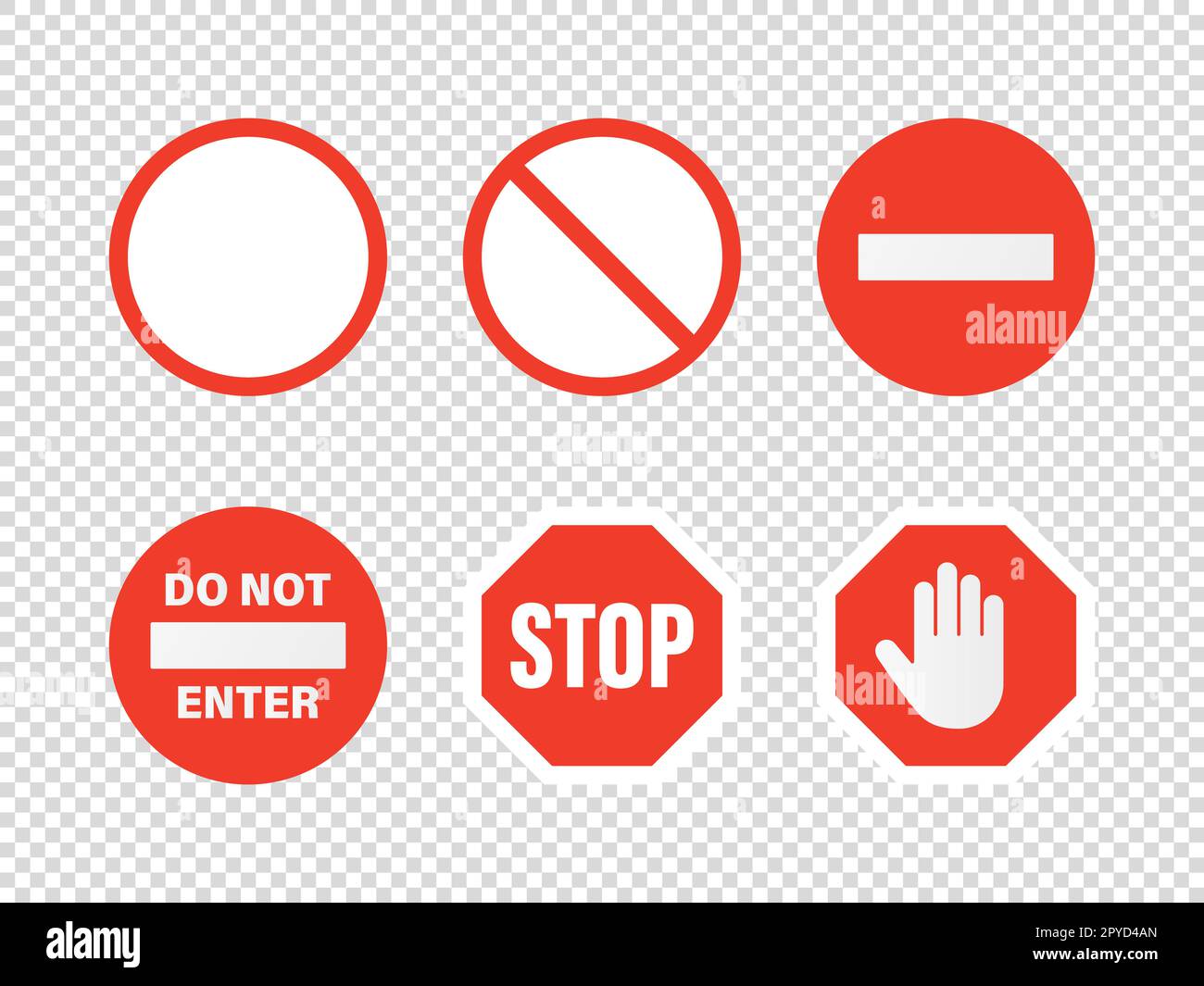 Vector White and Red Round Prohibition Stop Sign Icon Set - Warning ...