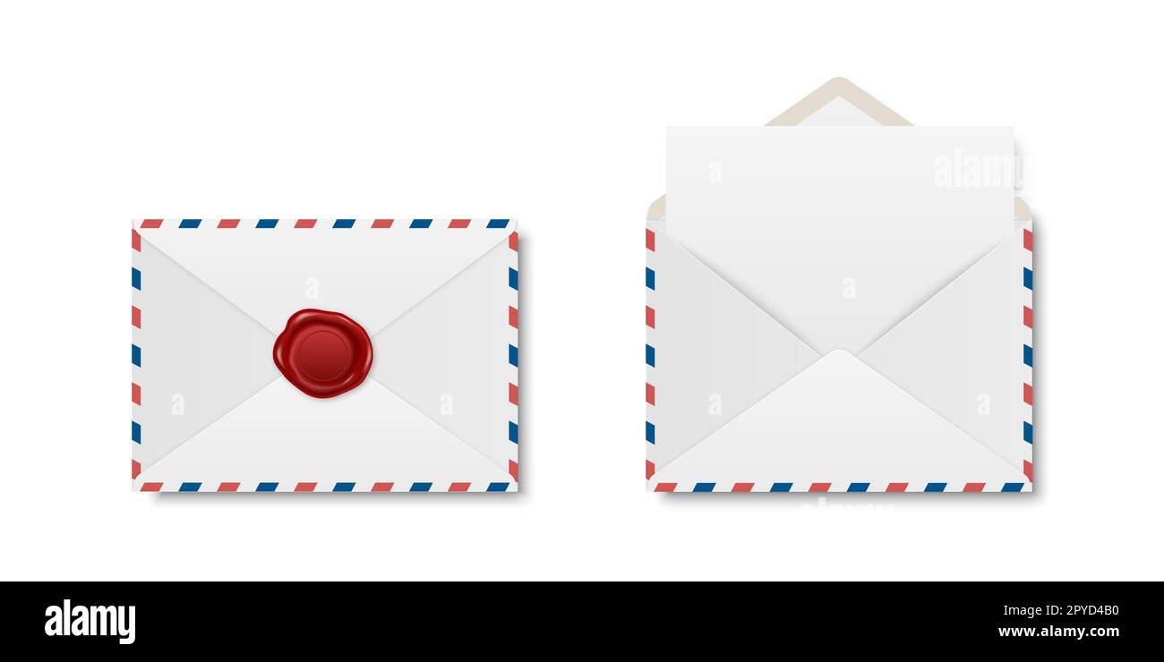Vector Realistic White Closed Envelope with Red Wax Seal and Opened ...