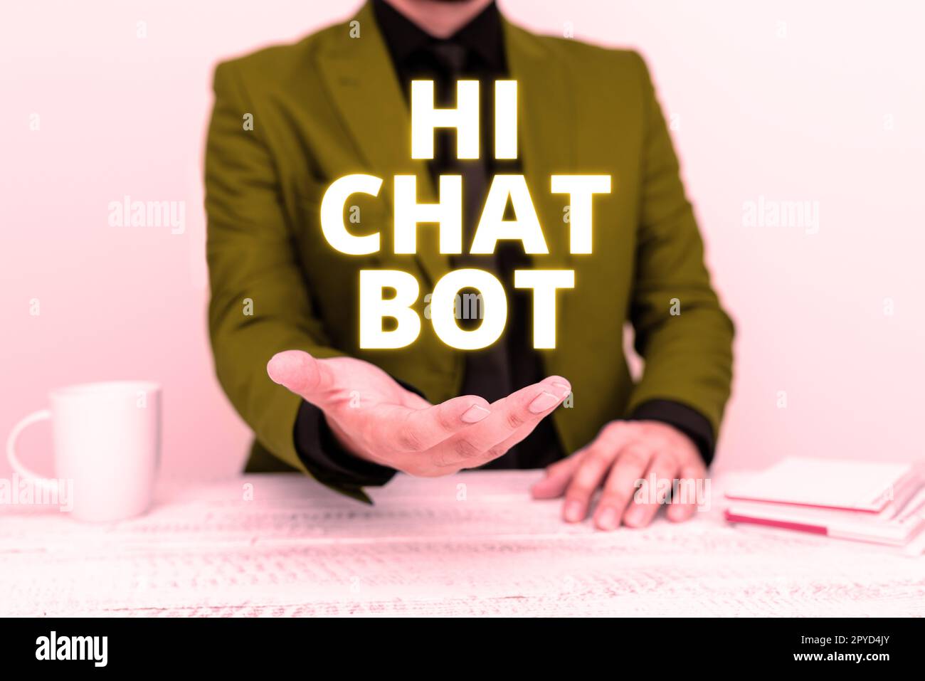 Text caption presenting Hi Chat Bot. Concept meaning Greeting to robot ...