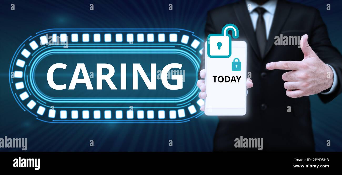 Writing displaying text Caring. Business concept practice of looking ...
