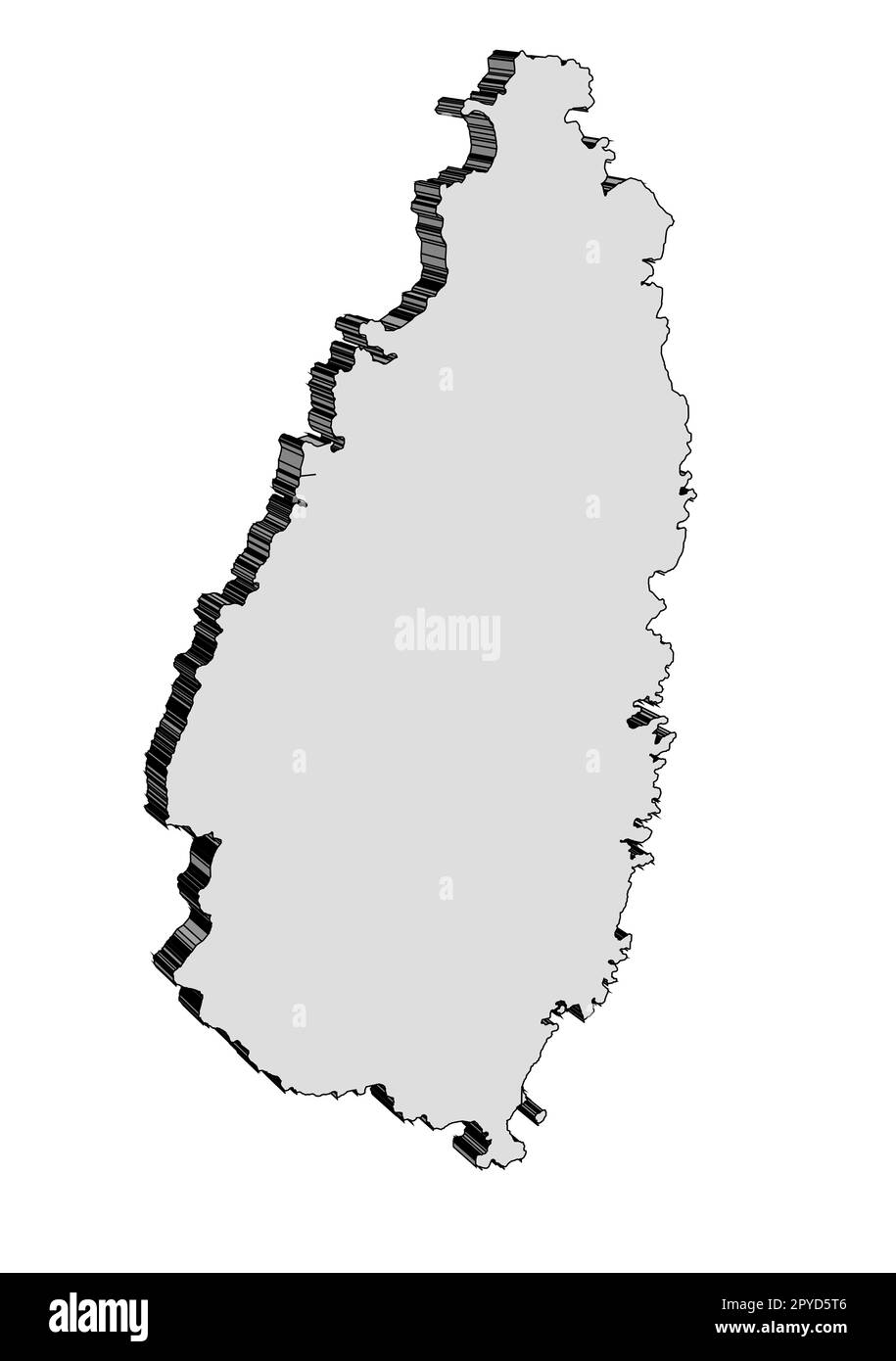 Outline Silhouette 3D Map Of Saint Saint Lucia in black silhouette on a ...