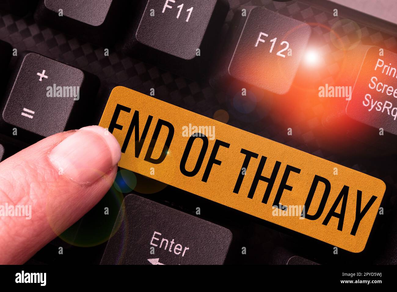 Text sign showing End Of The Day. Business overview finishing today ...