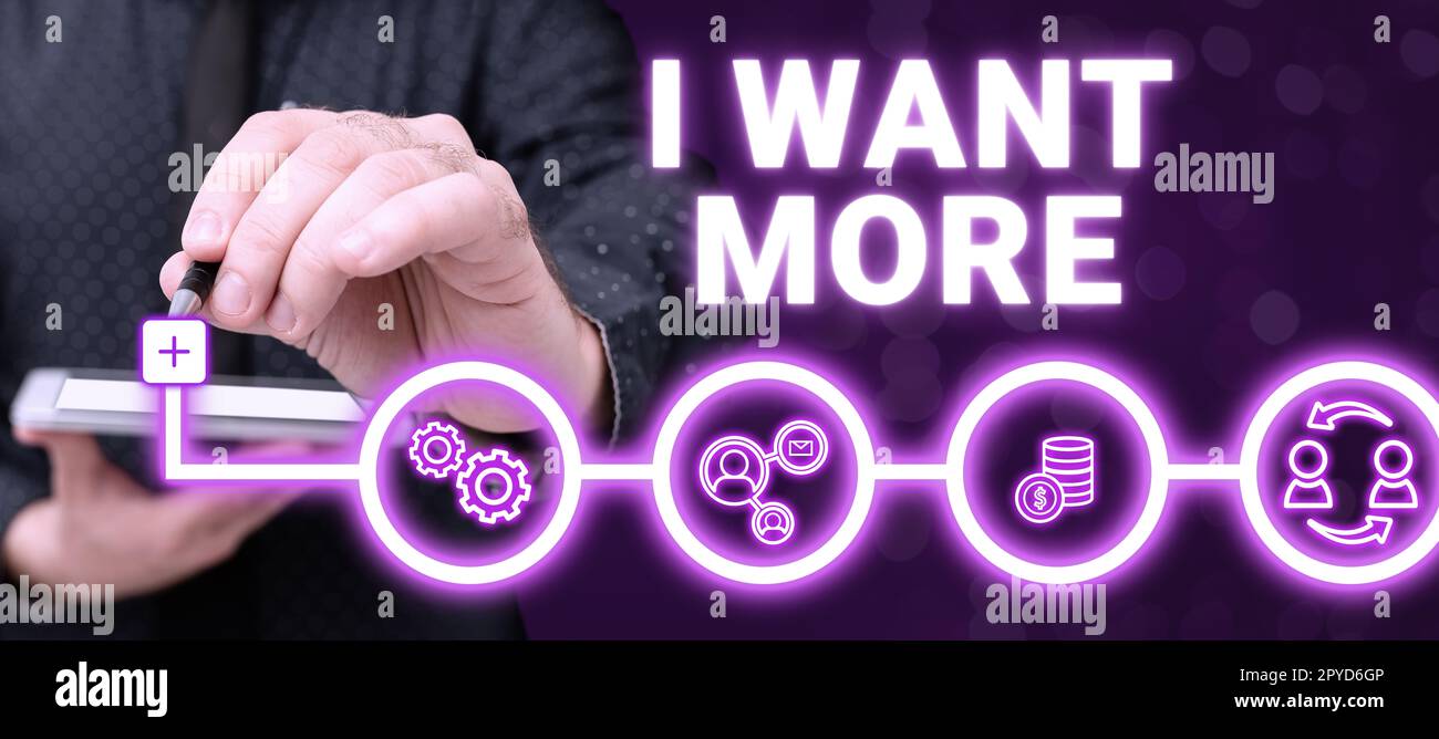 Conceptual display I Want More. Business showcase Not having enough of ...