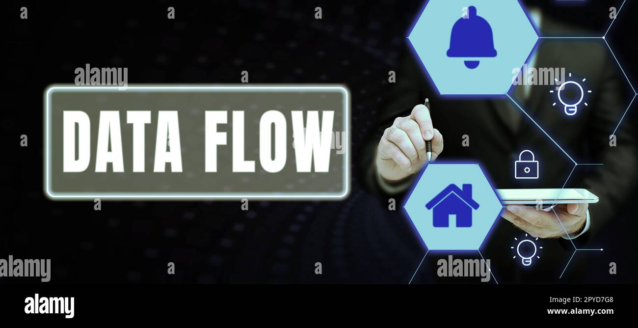 Text showing inspiration Data Flow. Word for the movement of data through a system comprised of ...
