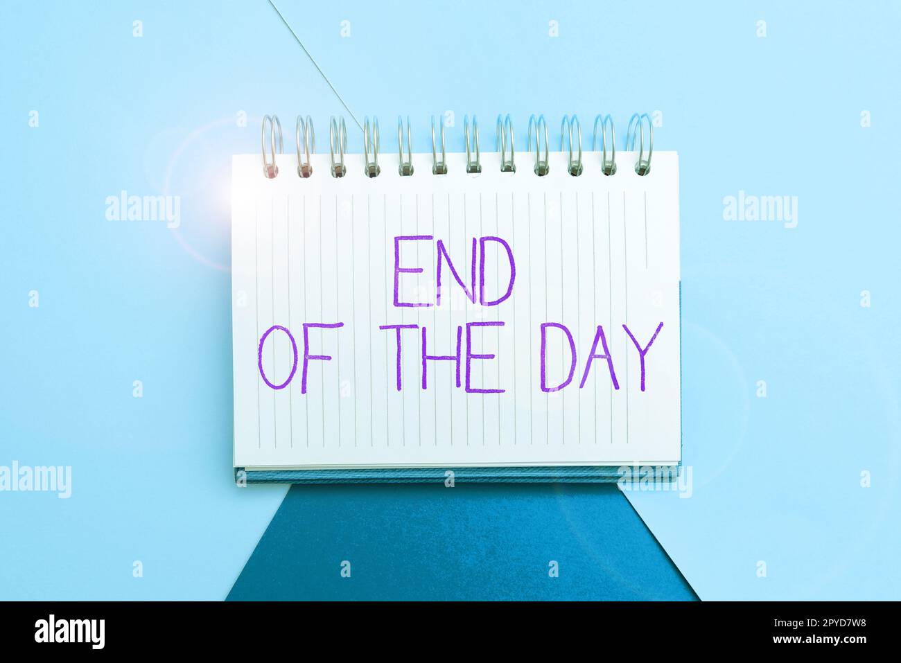 Hand writing sign End Of The Day. Word for finishing today activities ...