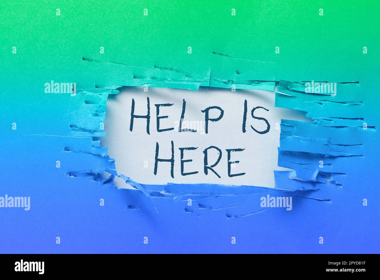 Text caption presenting Help Is Here. Conceptual photo The action of ...