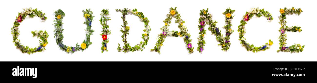 Colorful Blooming Flower Letters Building Word Guidance Stock Photo - Alamy