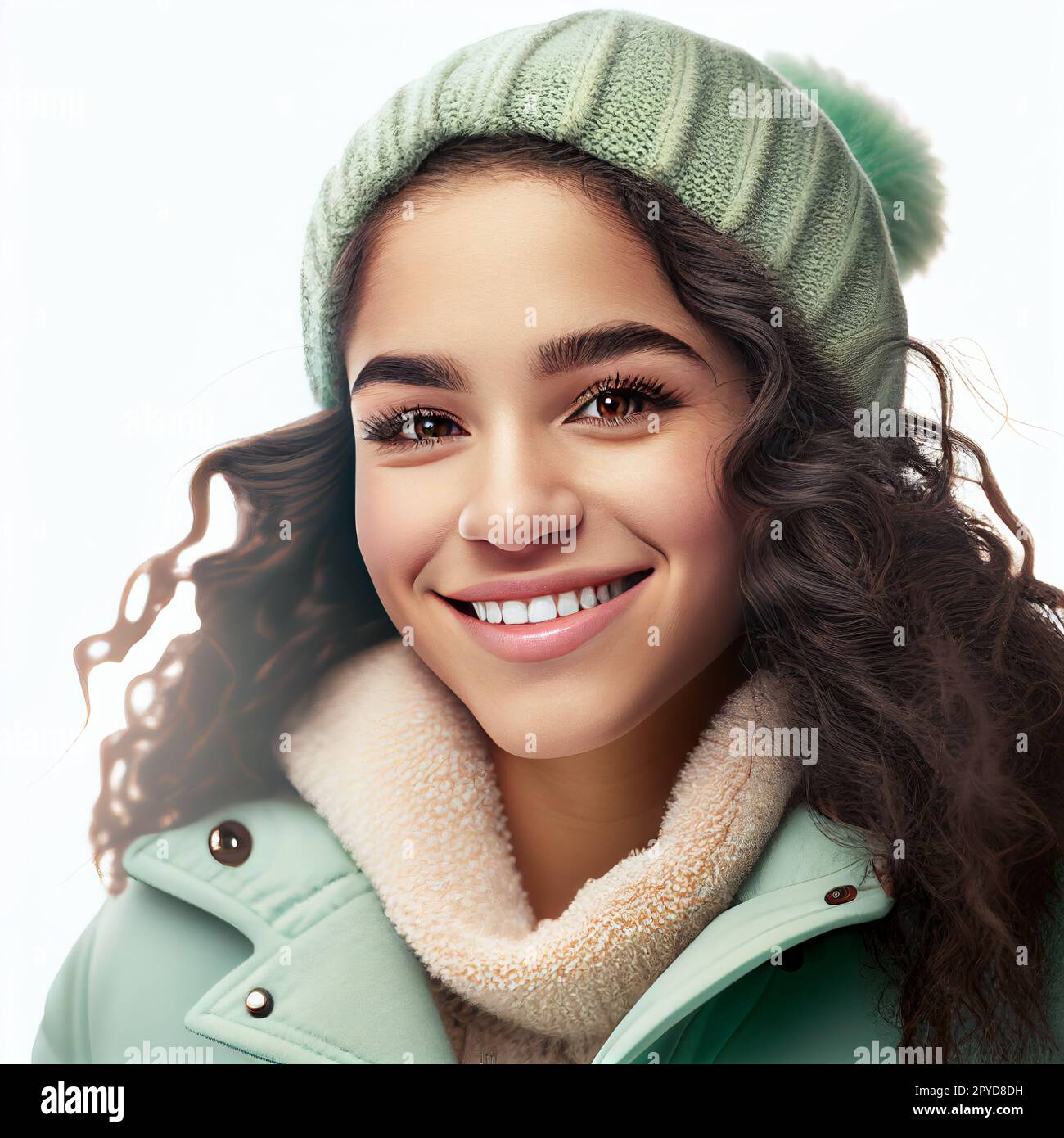 Girl in warm winter clothes on white hi-res stock photography and images - Alamy