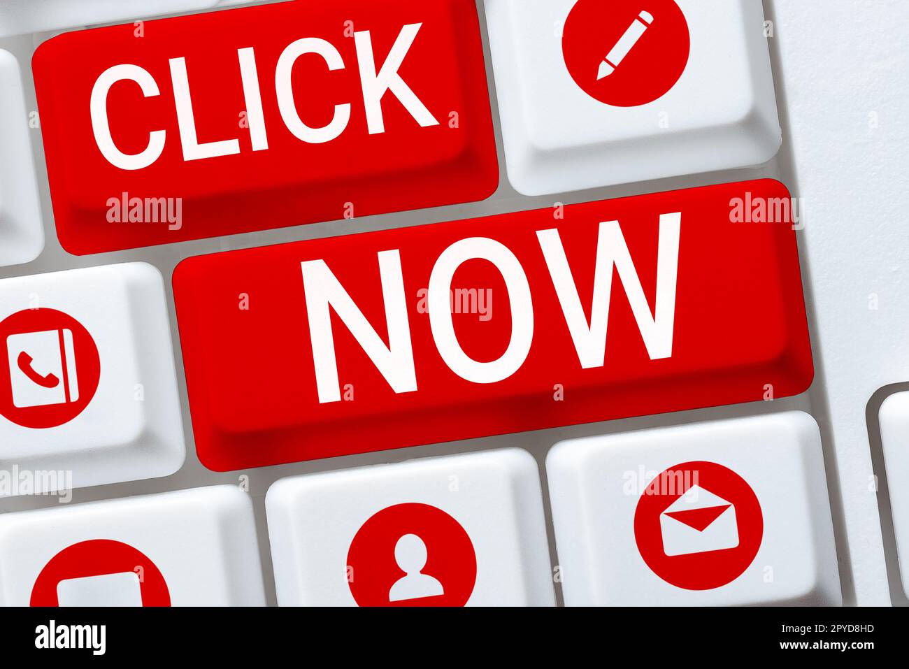 Hand writing sign Click Now. Business idea pressing the button ...