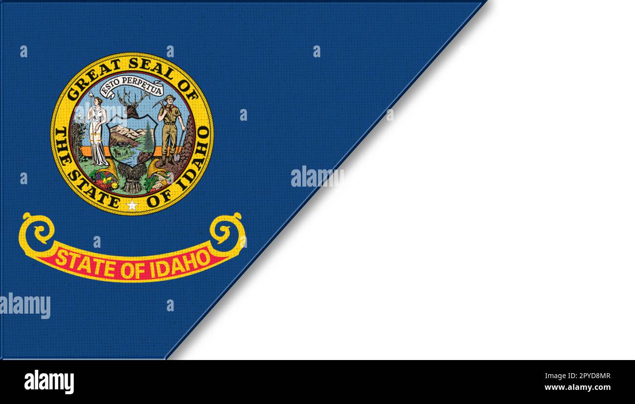 Flags of Idaho and copy space on fabric surface. White background and ...