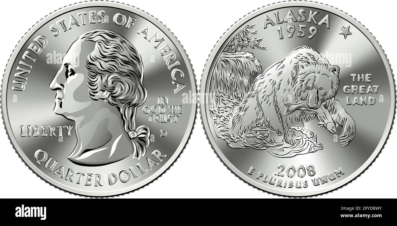 American money, United States Washington quarter dollar or 25-cent ...