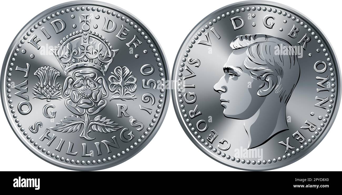British money coin Two shillings, King George VI florin, reverse with ...