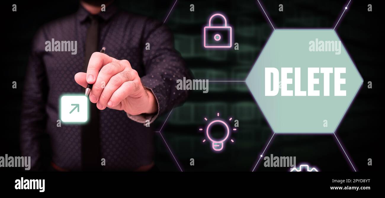 Hand writing sign Delete. Word for remove or obliterate written or ...