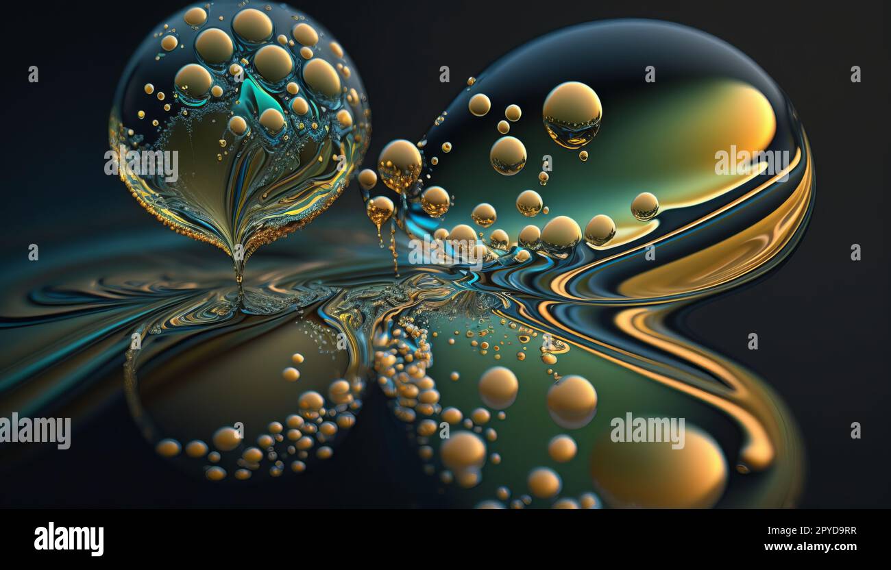 Abstract liquid glass shapes and colors water like textures with golden ...