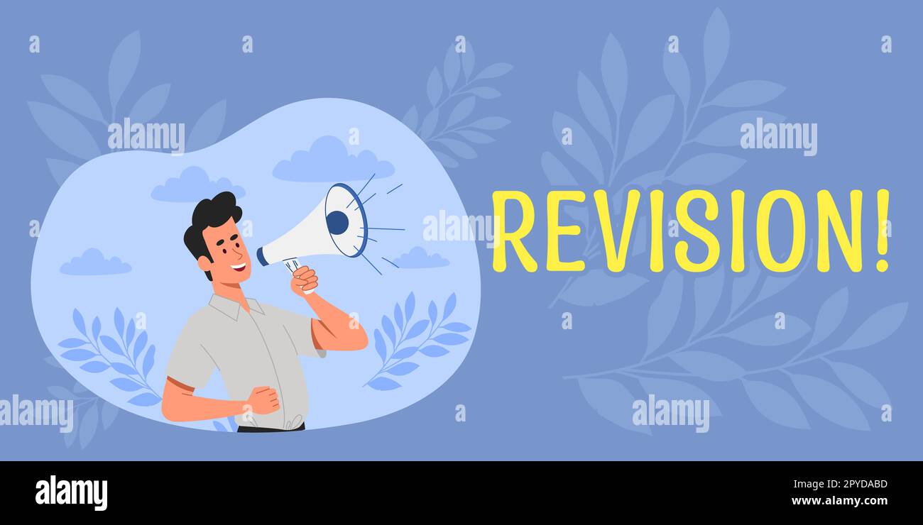 Conceptual display Revision. Word Written on action of revising over ...