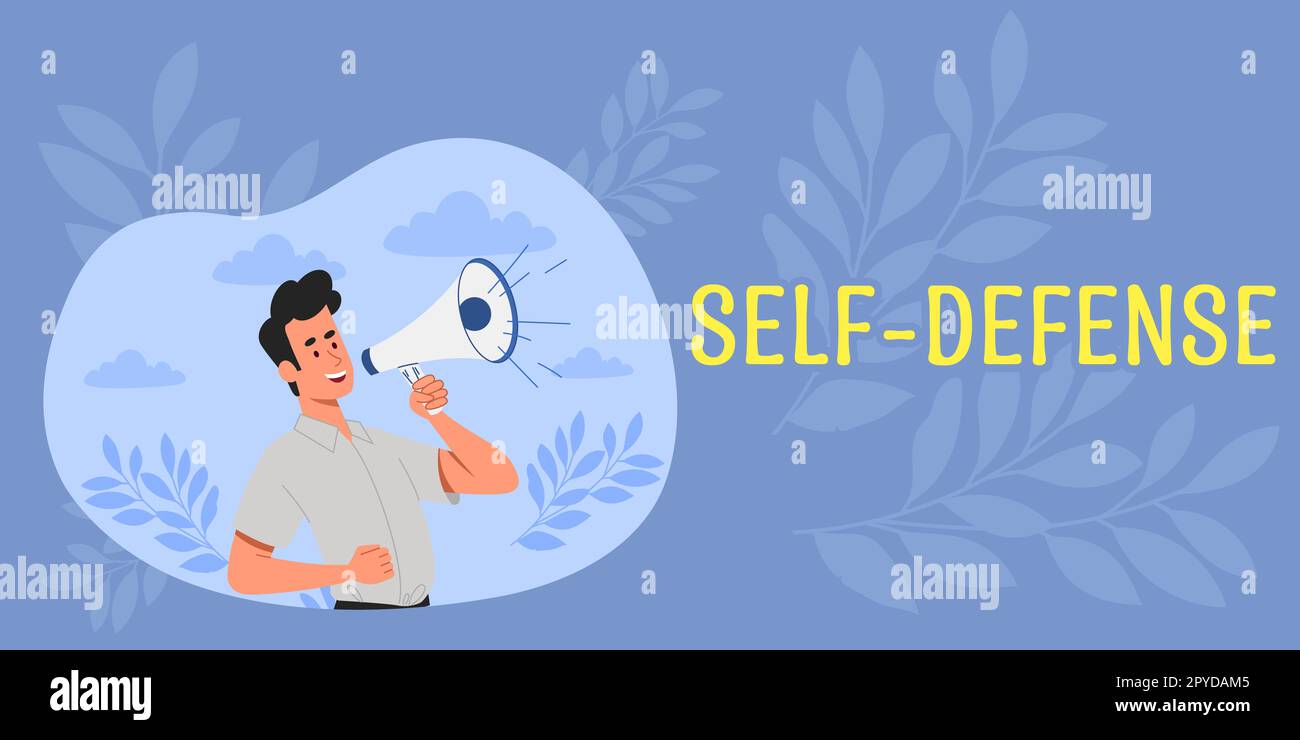 Hand writing sign Self Defense. Concept meaning the act of defending ...