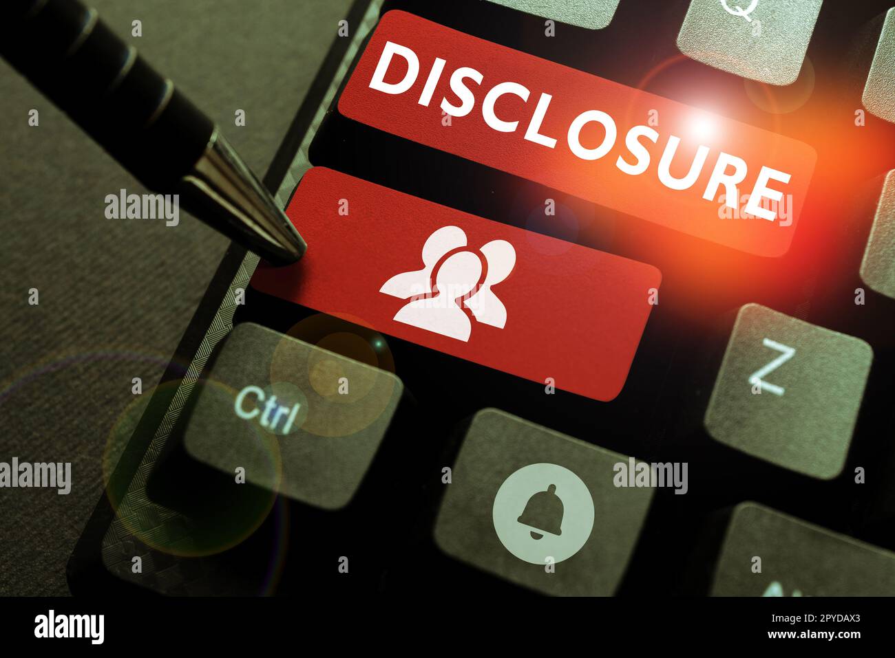 Text caption presenting Disclosure. Business concept The action of ...