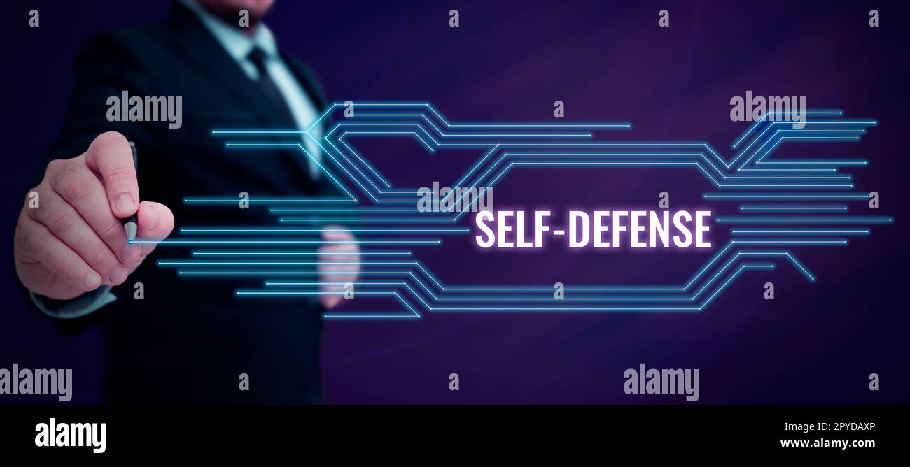 Sign displaying Self Defense. Business overview the act of defending ...