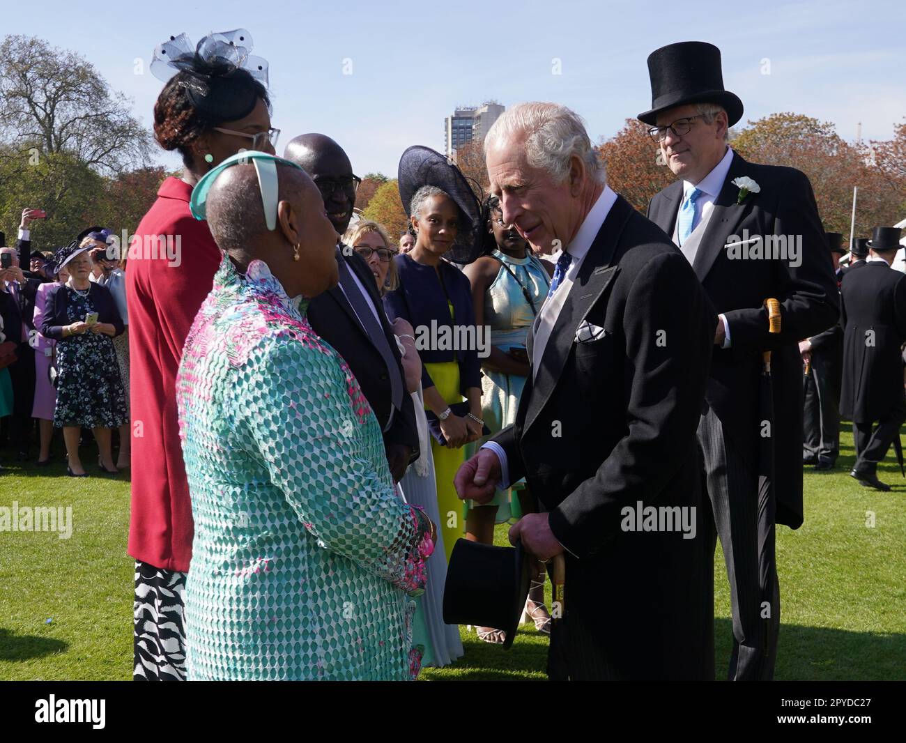 King Charles III speaks with Baroness Doreen Lawrence and members of ...