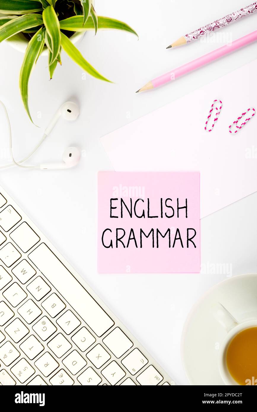 Text sign showing English Grammar. Business concept courses cover all ...
