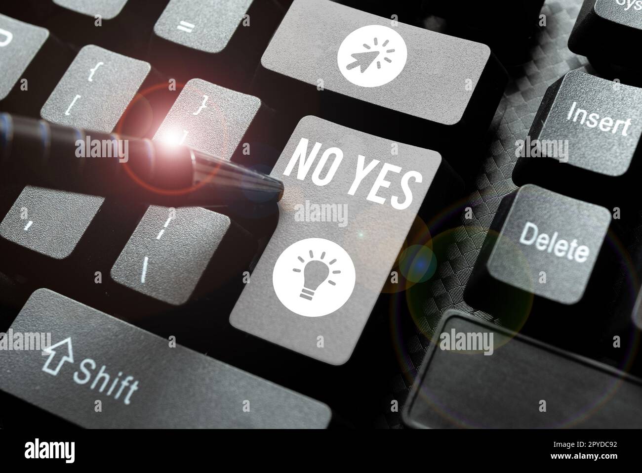 Hand writing sign No Yes. Word Written on Answering question using ...