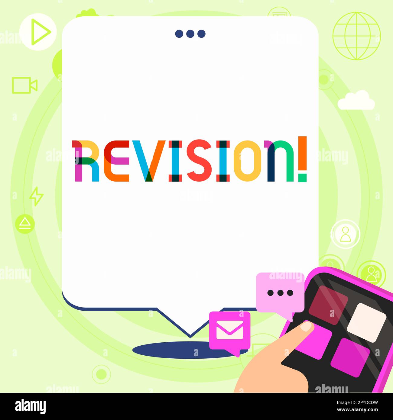 Text caption presenting Revision. Word for action of revising over ...
