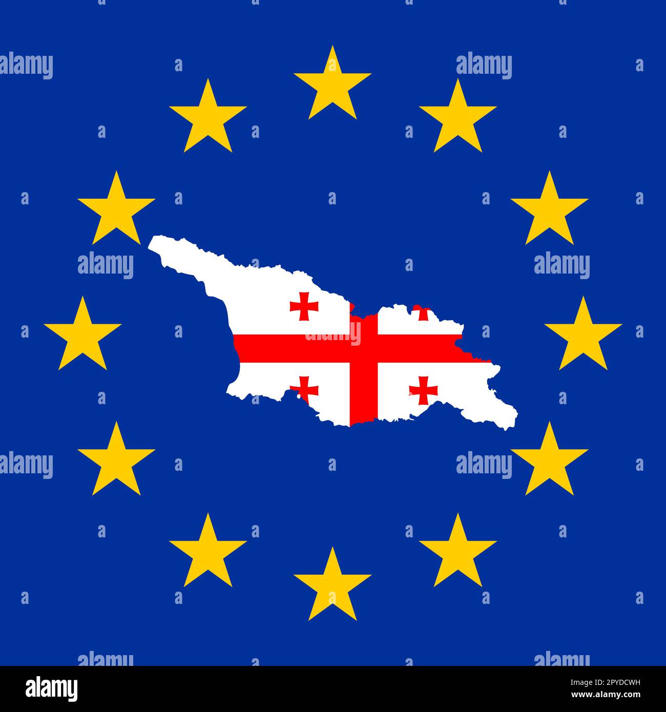 Map of Georgia in the colors of the national Georgian flag in the ...