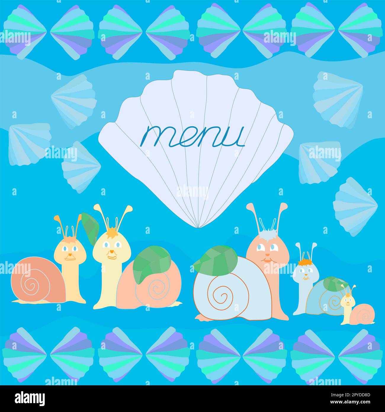 a postcard made of colorful snails, shells and green leaves for the ...