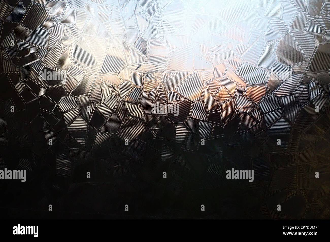 Fluted glass with backlight. Beautiful multicolored refraction of light ...