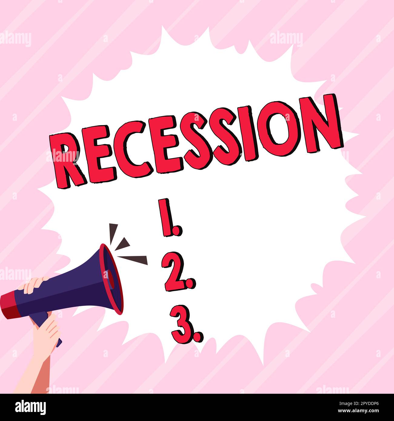 Text caption presenting Recession. Word for the process of progressive decrease in growing ...