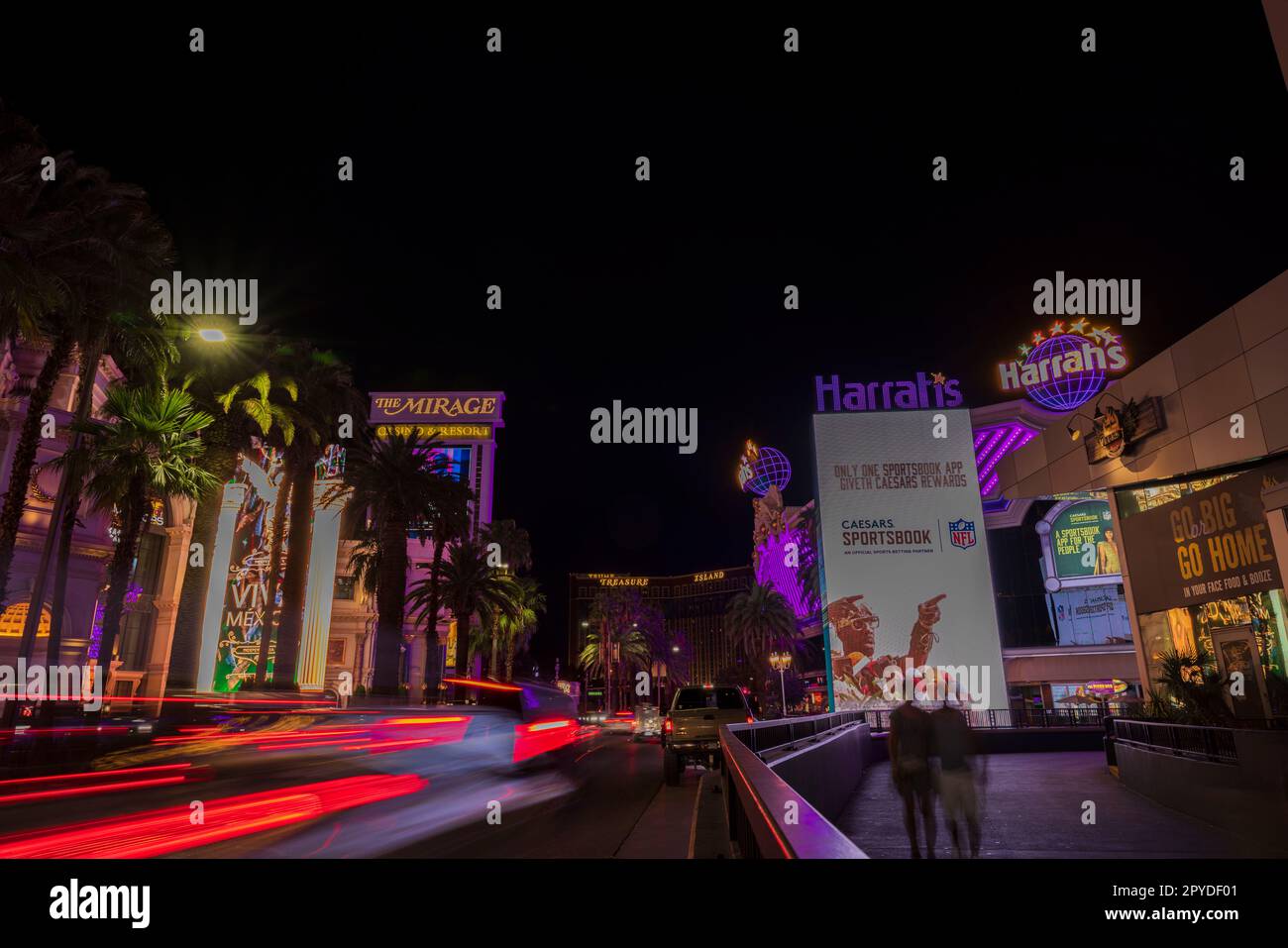 Night Las Vegas cityscape view. Gorgeous out-of-focus colorful tracers of Strip road. Nevada ...