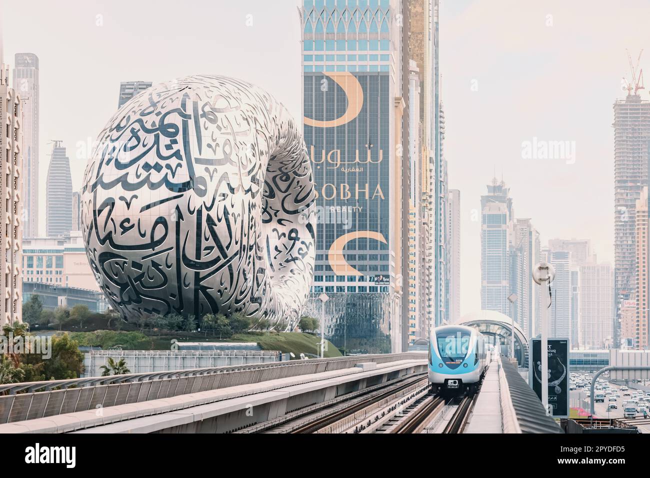 13 January 2023, UAE, Dubai: metro near Future Museum highlights the ...