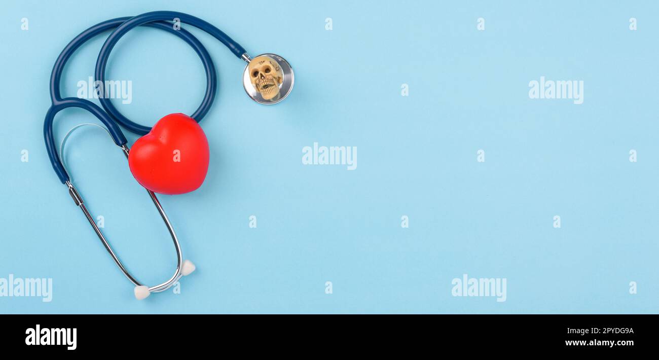 Doctor's Day concept, flat lay top view, stethoscope with red hearts ...